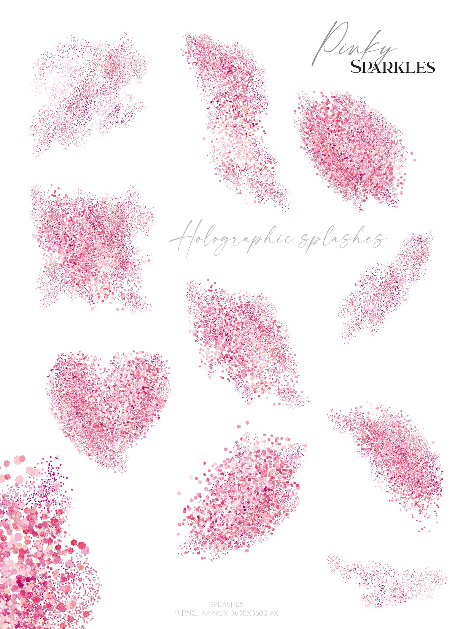 Pink Glitter Holographic Overlays, Iridescent Brush Stroke Glitter ...