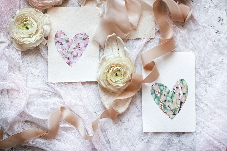 Watercolor Floral Mother's Day Clipart, Hand-painted Hearts for Card ...