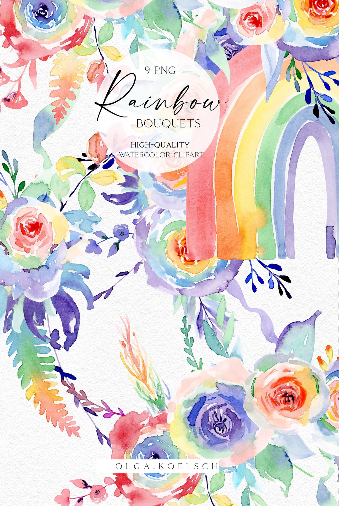 Boho Rainbow Clipart, Watercolor Rainbow Png, Boho Floral Clip Art ...