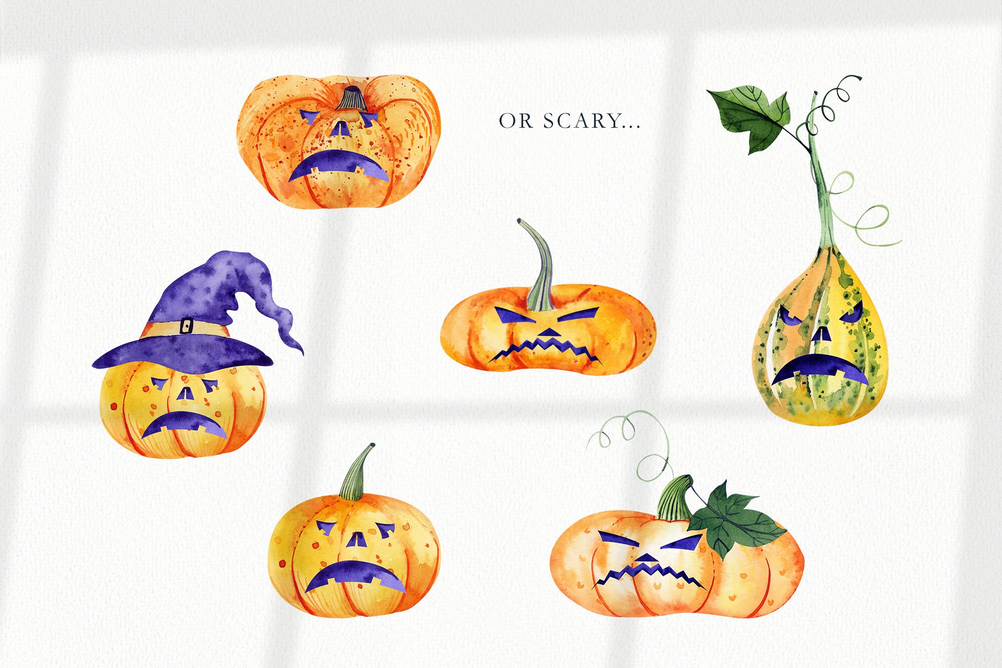 Watercolor Halloween Clipart Pumpkins Creator for Kids - Etsy