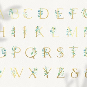 Eucalyptus Watercolor Alphabet Clipart, Greenery Clipart With Floral Alphabet Png. Hand Drawn ...