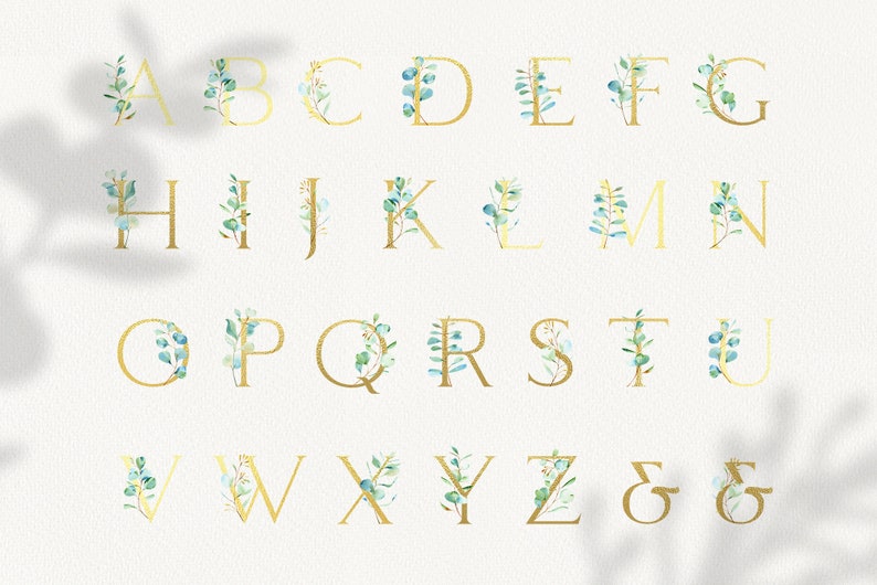 Eucalyptus Watercolor Alphabet Clipart, Greenery Clipart With Floral ...