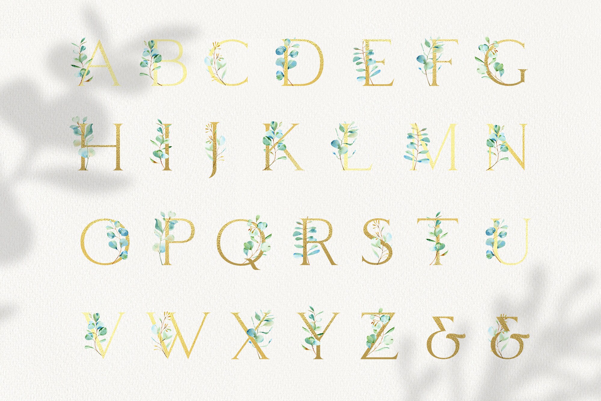 Eucalyptus Watercolor Alphabet Clipart Greenery Clipart With - Etsy