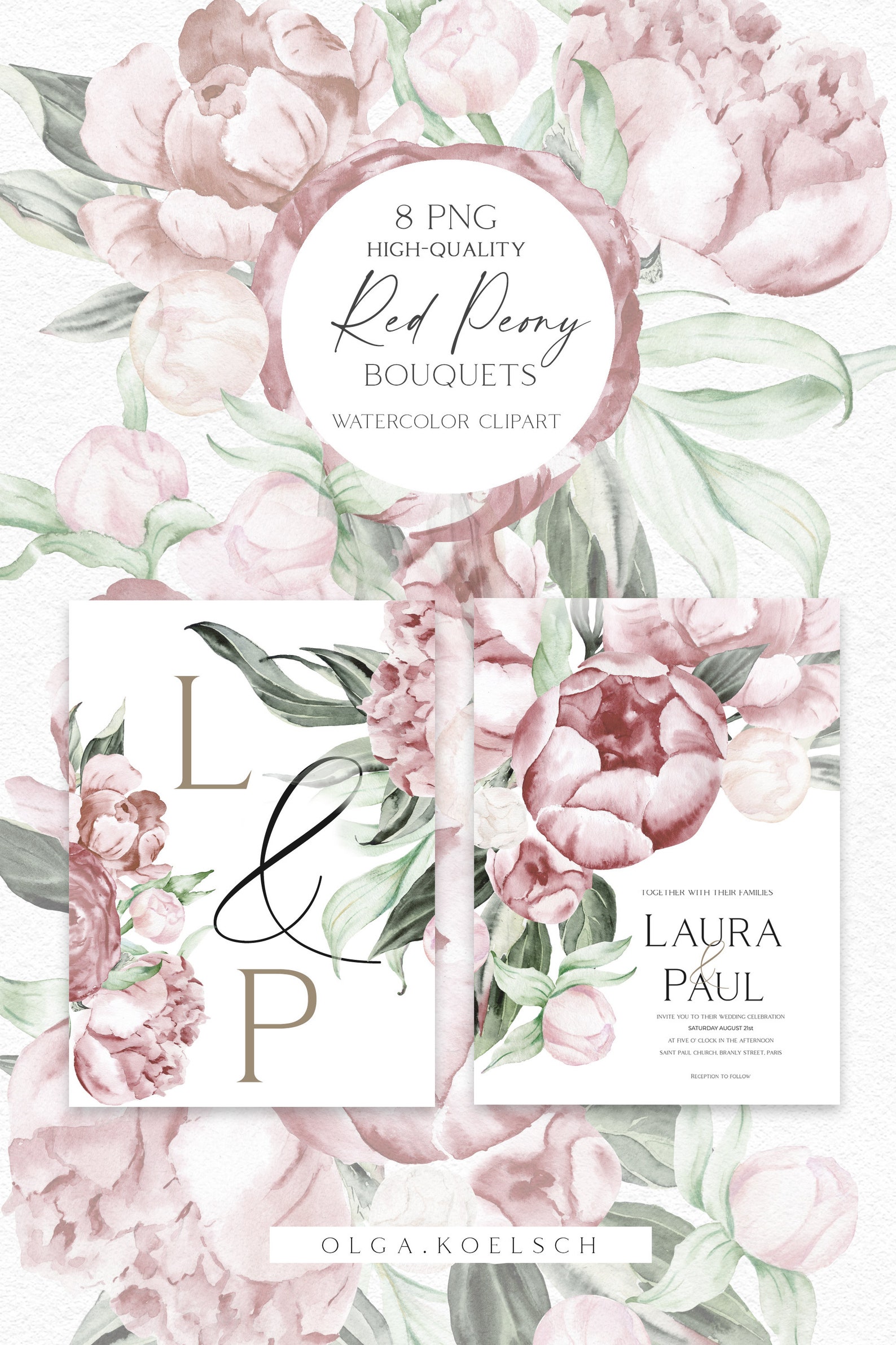 Watercolor Boho Floral Elements Clipart, Dusty Pink Flowers Png ...