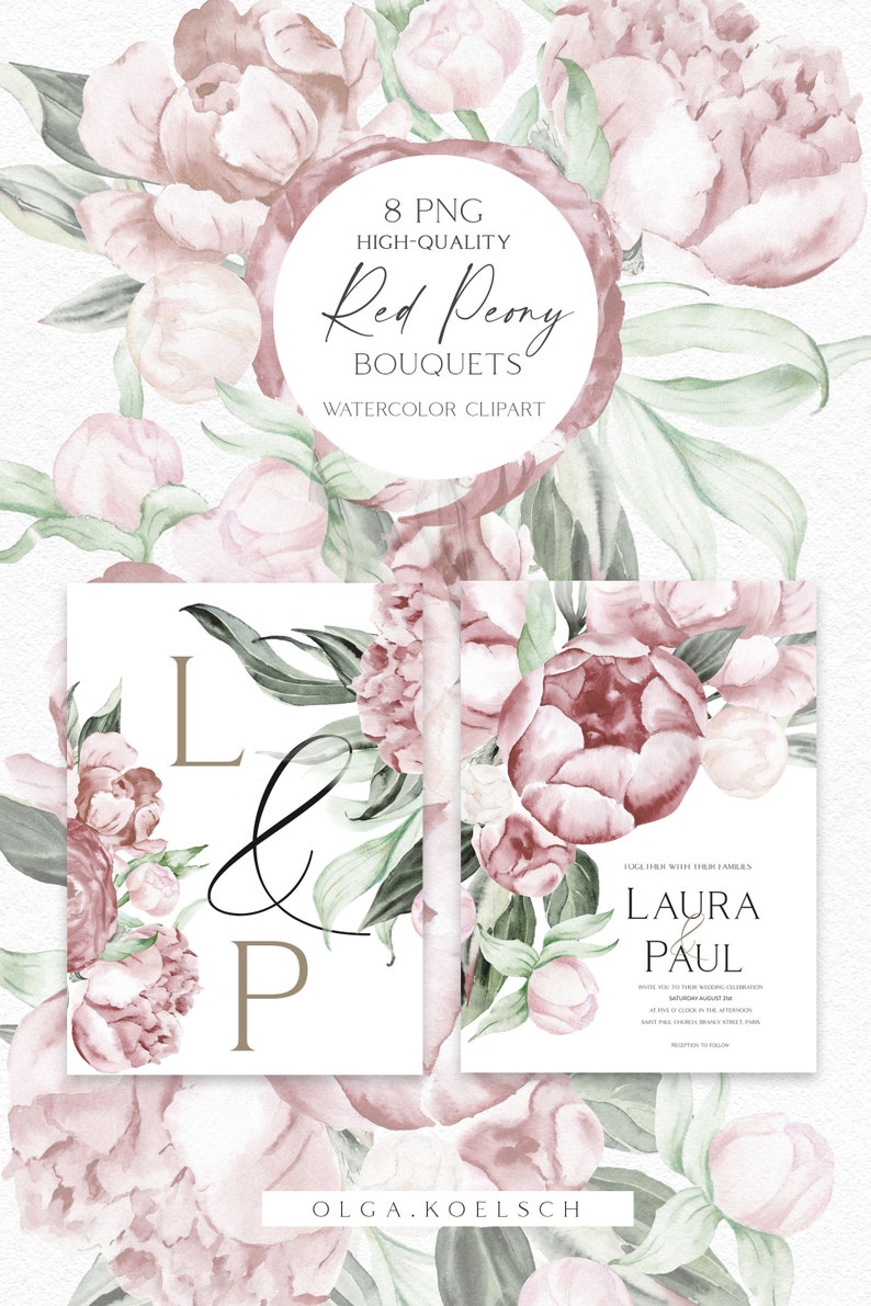 Watercolor Boho Floral Elements Clipart Dusty Pink Flowers - Etsy