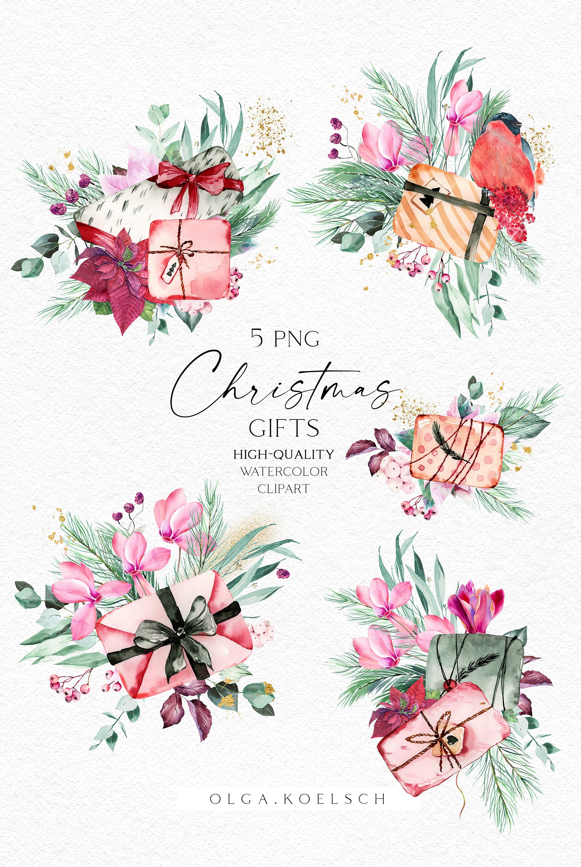 Watercolor Gift Boxes Clipart Hand Painted Christmas Gift - Etsy