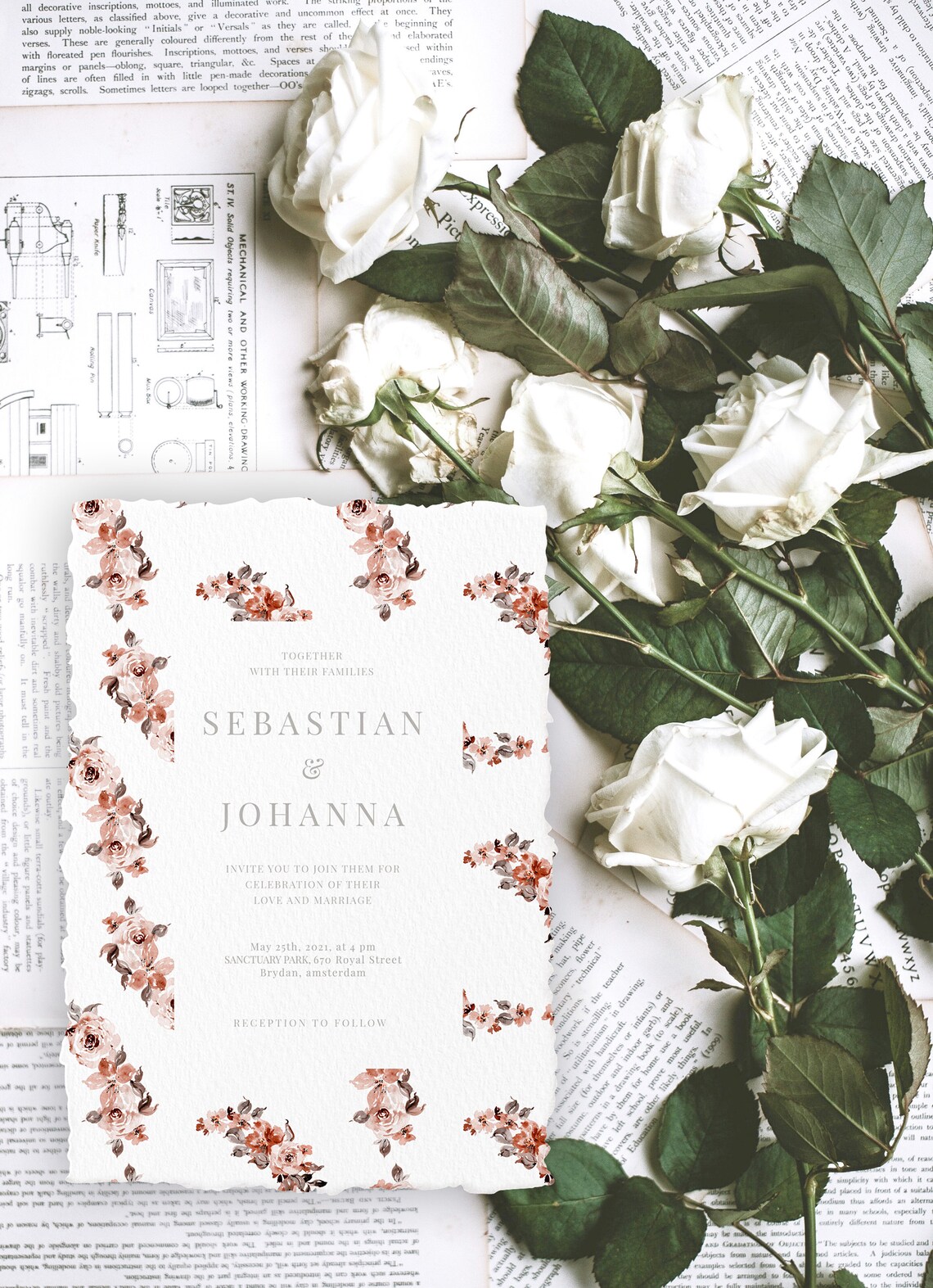 Boho roses seamless pattern for fabric Brown roses digital | Etsy