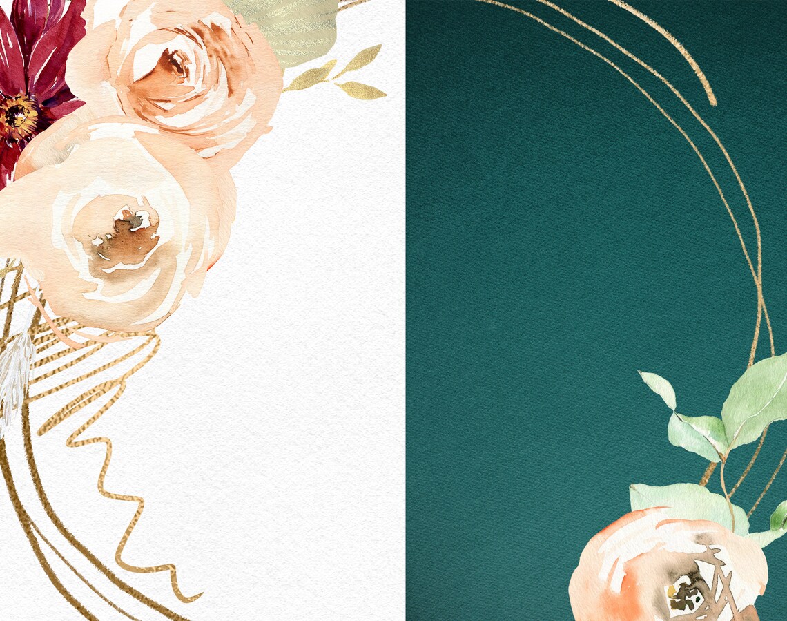 Watercolor Gold Frame Clipart. Boho Floral Border Png With - Etsy