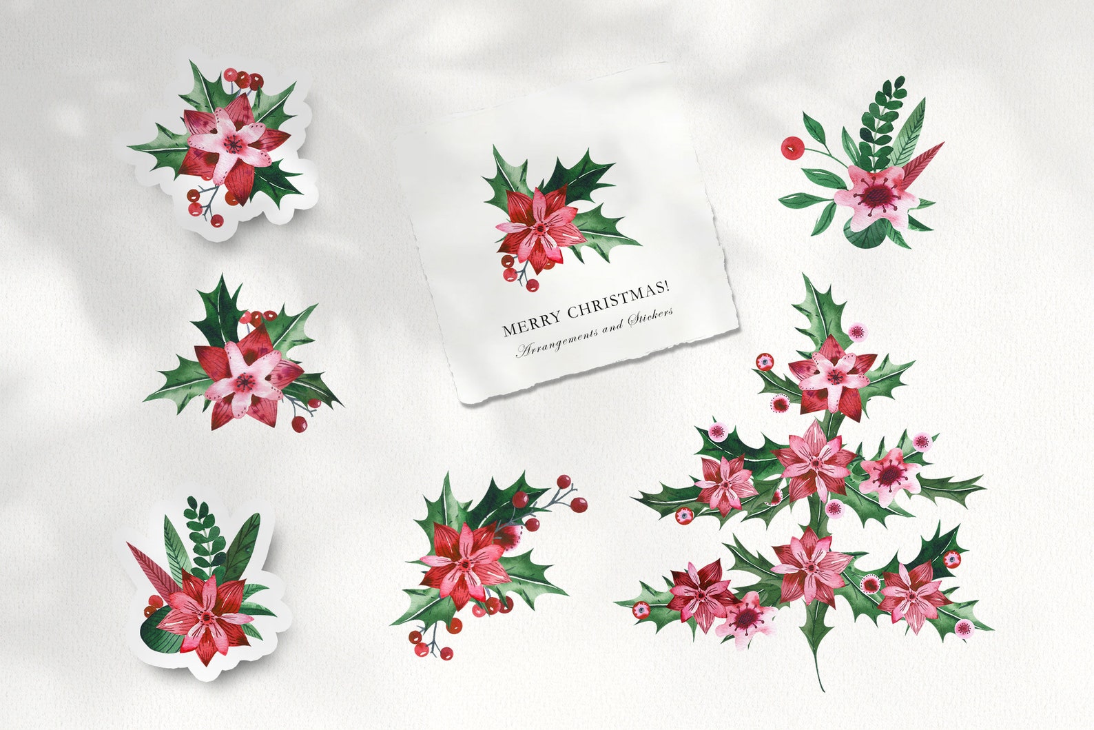 Watercolor Christmas Holly Clipart Red Christmas Graphics - Etsy