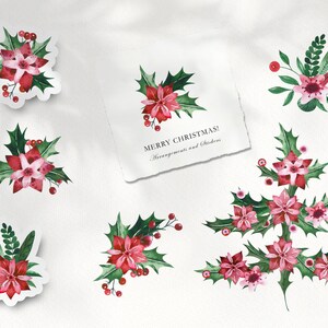 Watercolor Christmas Holly Clipart, Red Christmas Graphics, Winter ...