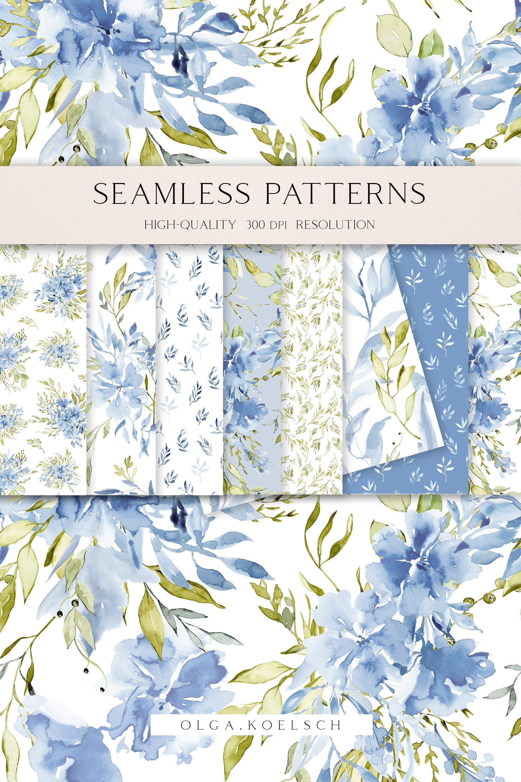 Blue Floral Seamless Pattern for Fabric Dusty Blue Floral | Etsy