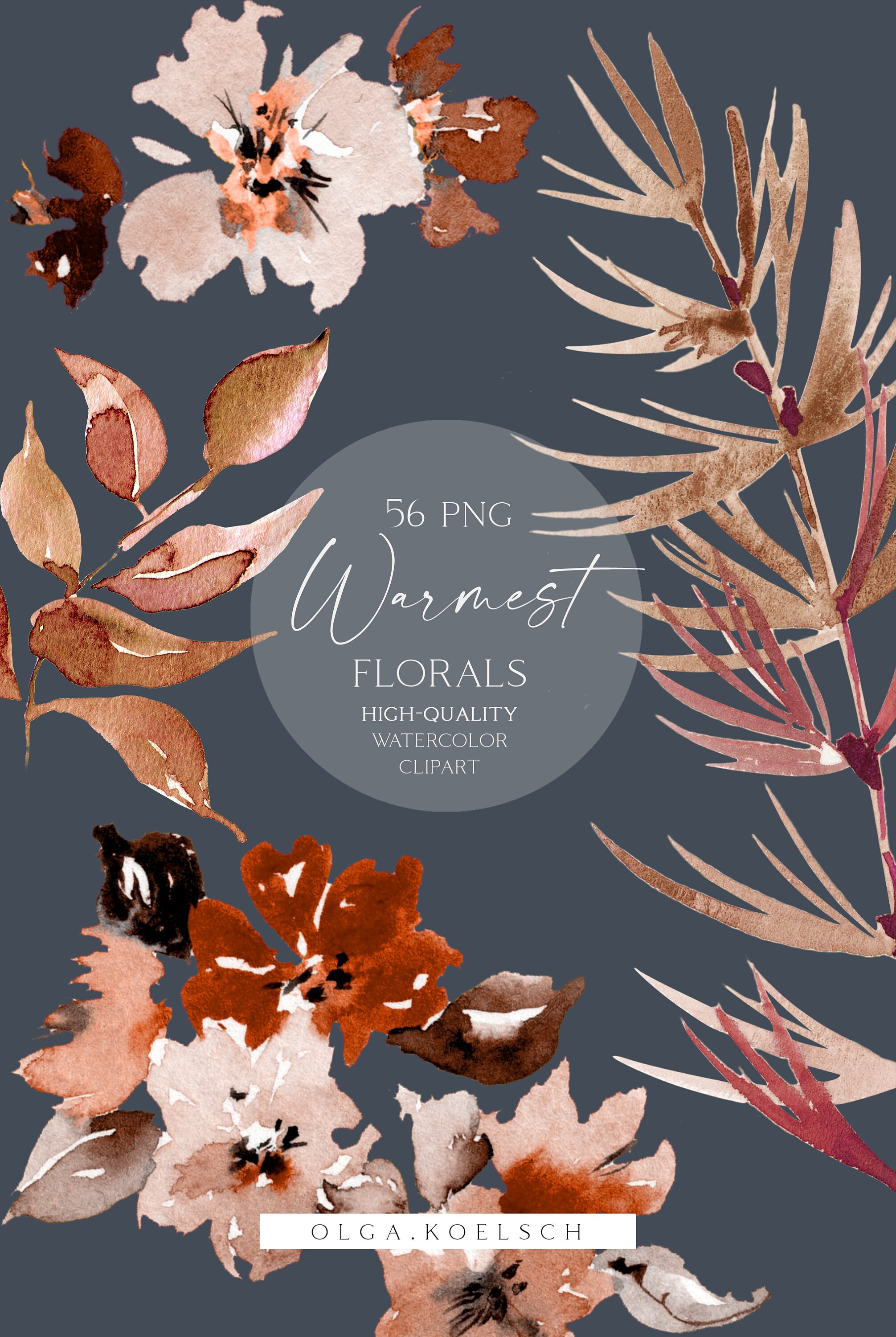 Watercolor Boho Flowers Clipart Autumn Flowers Png Greenery - Etsy