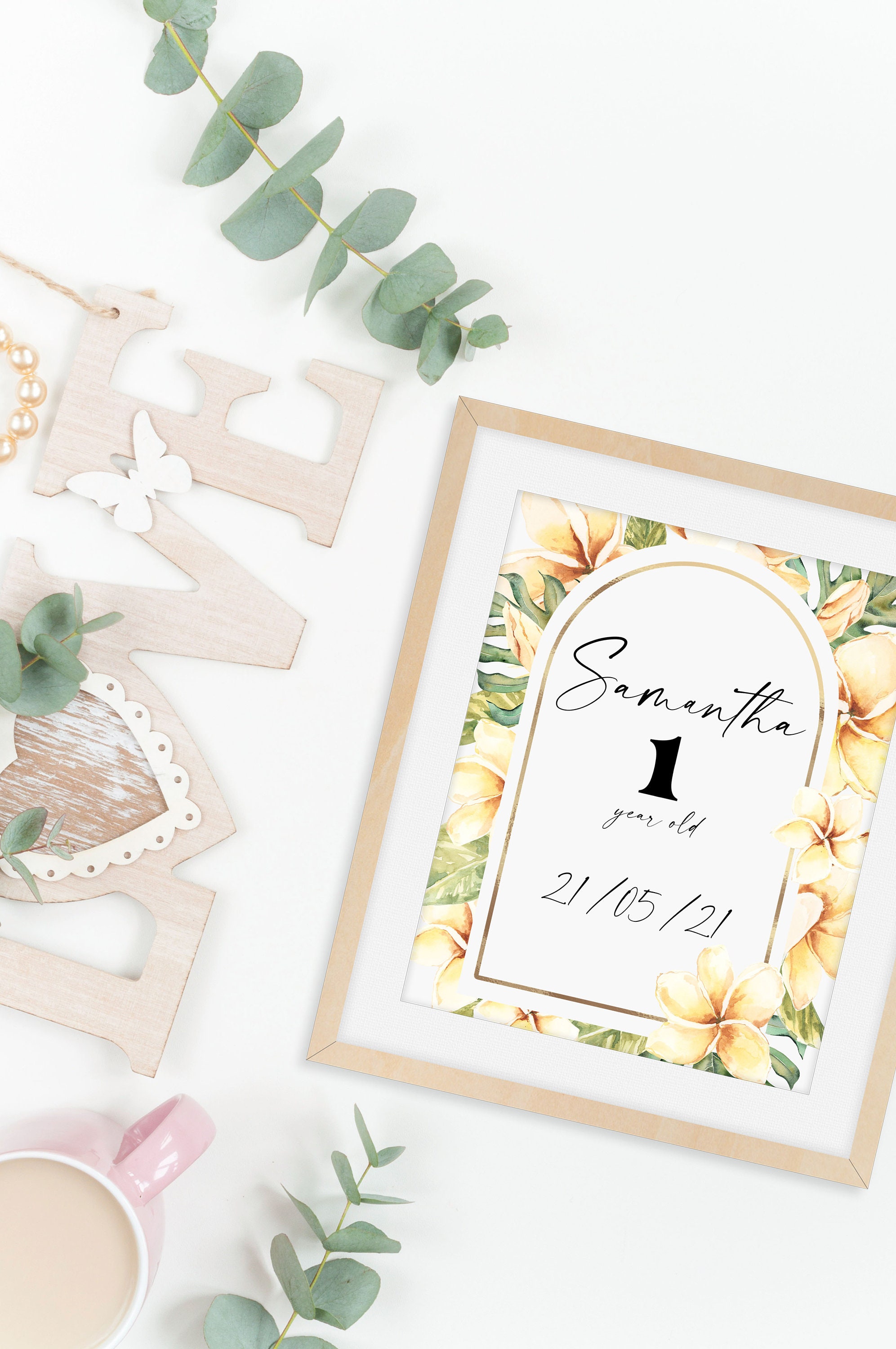 Boho Gold Frame Clipart Watercolor Plumeria Tropical Leaves | Etsy