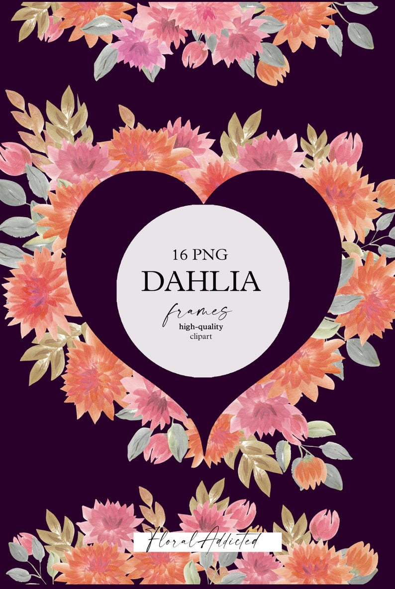 Watercolor Dahlia Clipart, Boho Floral Frames (PNG) - Etsy