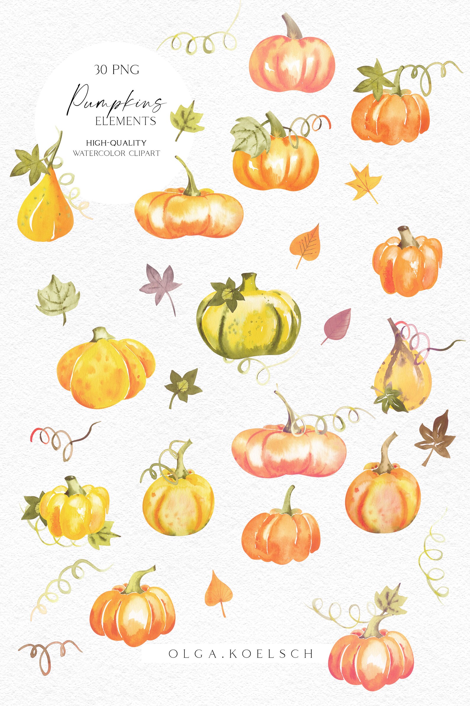 Watercolor Fall Clipart Cute Pumpkin Clipart Autumn Clip Art - Etsy
