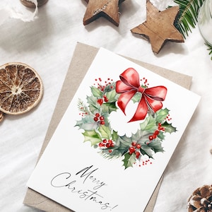 Watercolor Christmas Wreath Clipart With Bows, Holly Berry and ...