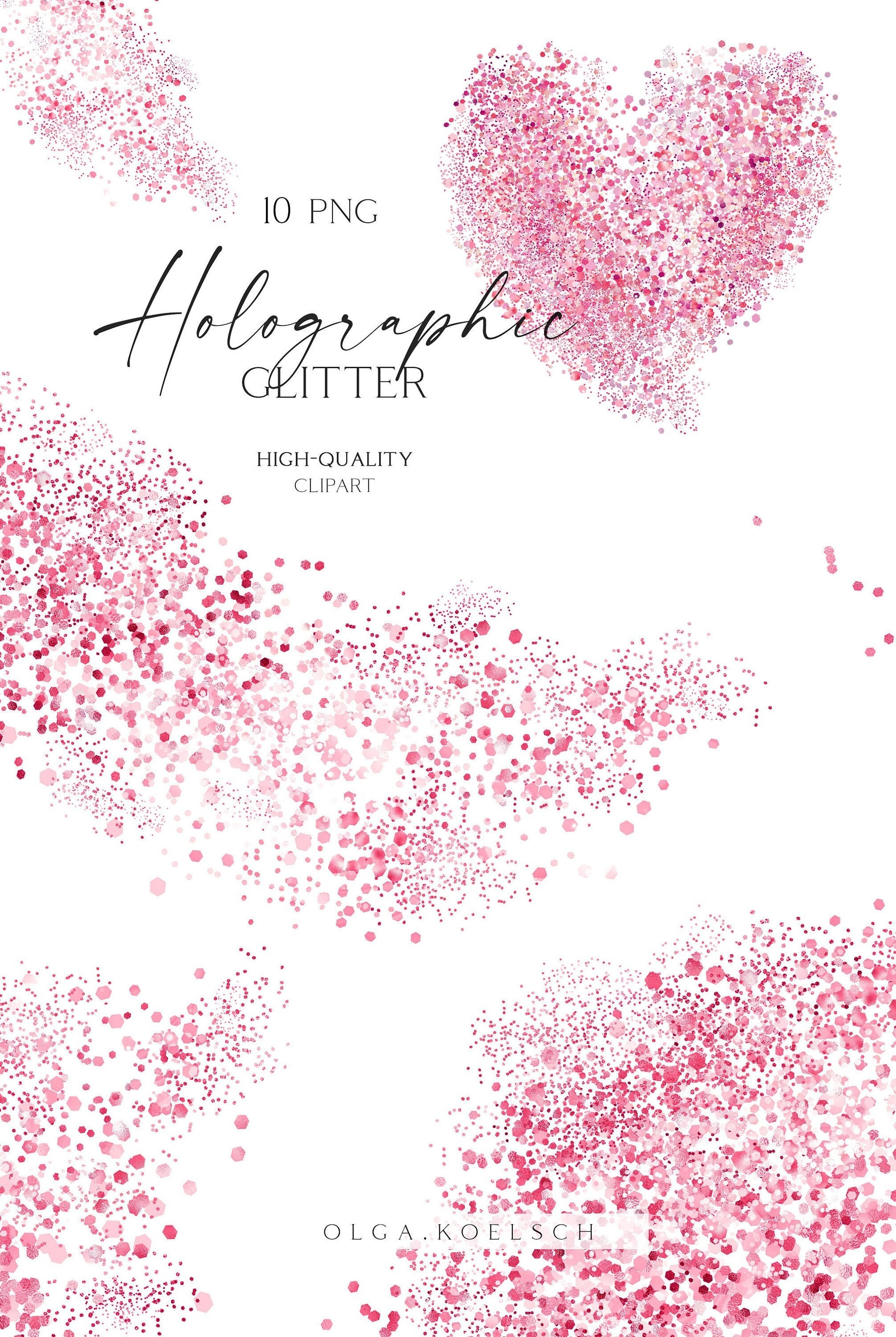 Pink Glitter Holographic Overlays, Iridescent Brush Stroke Glitter ...