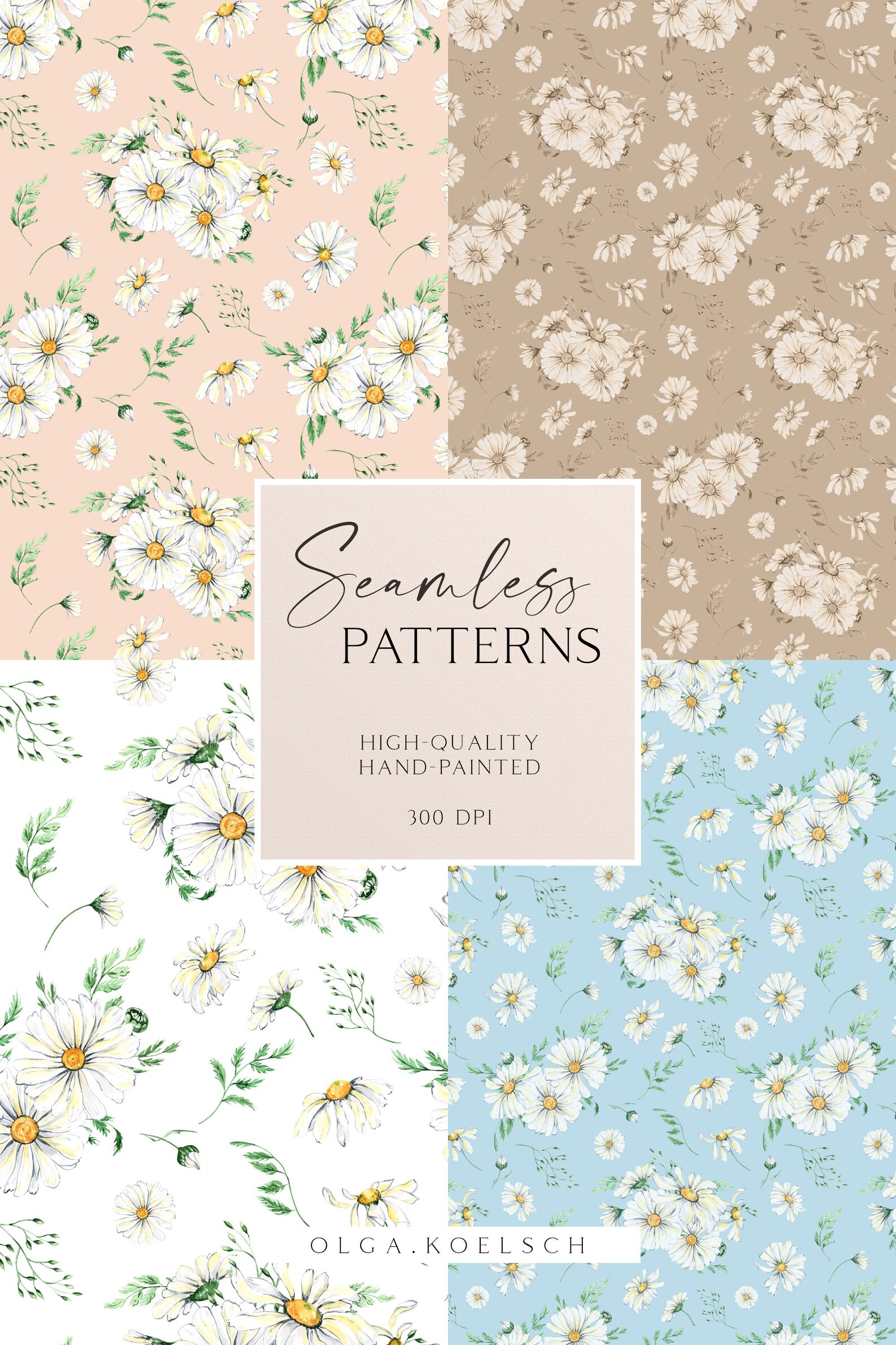 Boho Daisy Digital Paper Daisies Seamless Pattern for Fabric - Etsy