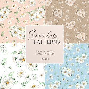 Boho Daisy Digital Paper, Daisies Seamless Pattern for Fabric, White ...