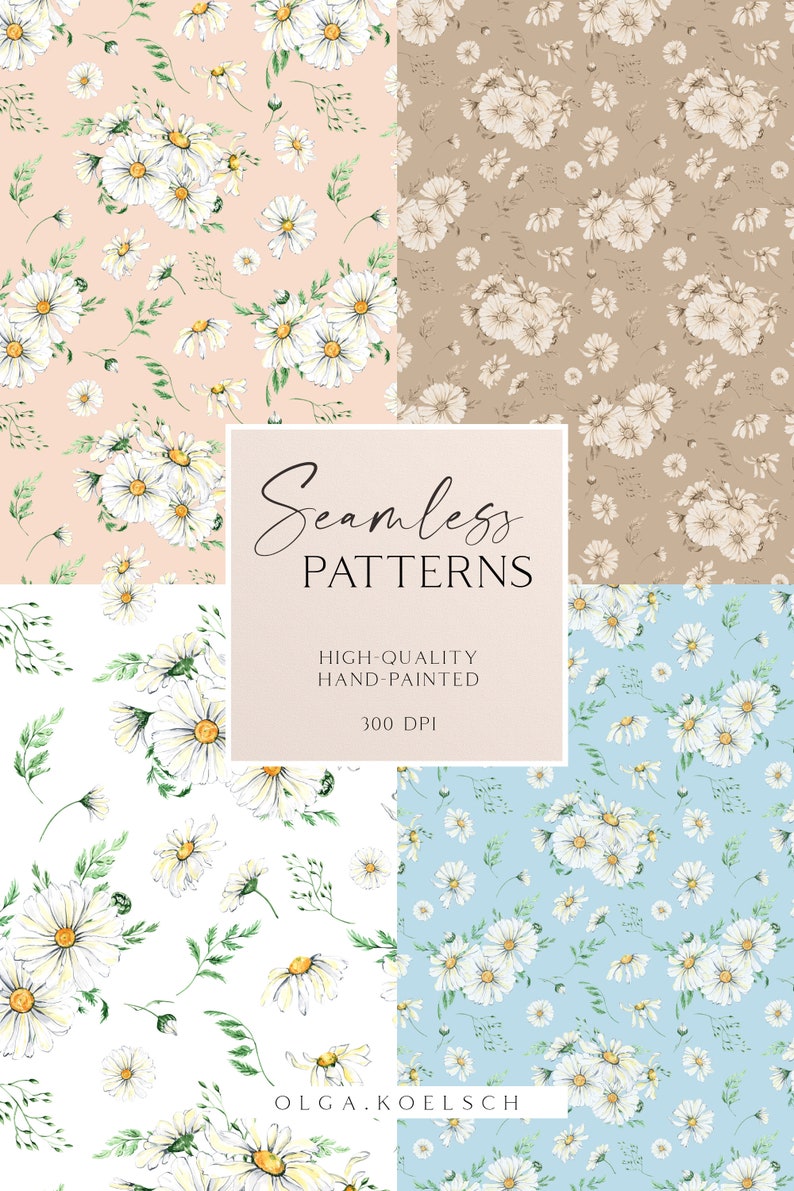 Boho Daisy Digital Paper Daisies Seamless Pattern for Fabric - Etsy