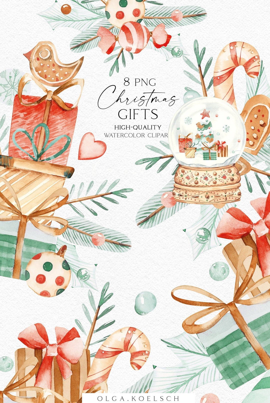 Watercolor Christmas Presents Clipart, Gift Clipart for Greeting Cards ...