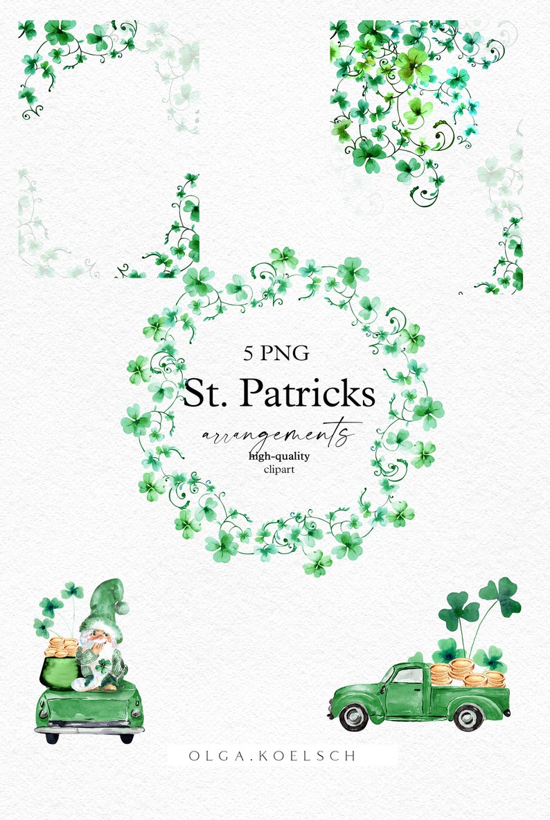 Watercolor St. Patrick's Day Clipart Shamrock Clipart St - Etsy