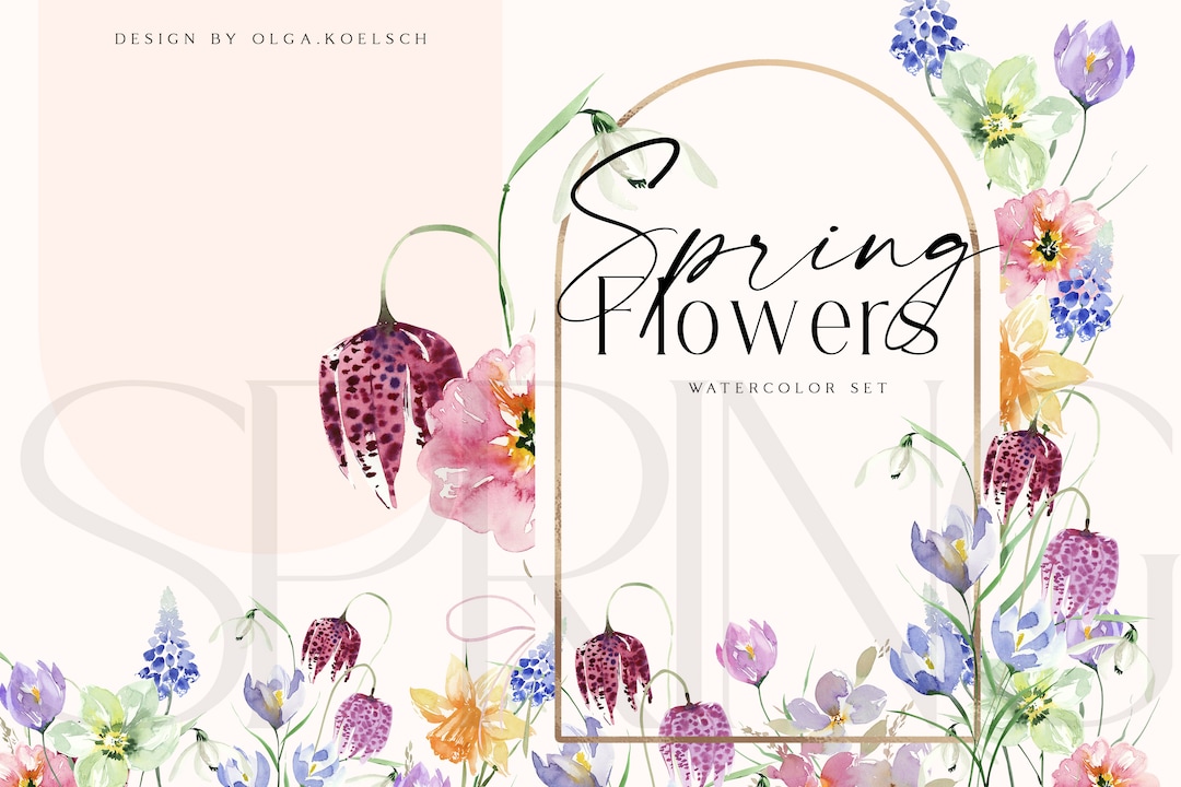 Watercolor Wildflower Clipart, Spring Floral Clip Art, Dusty Pink ...