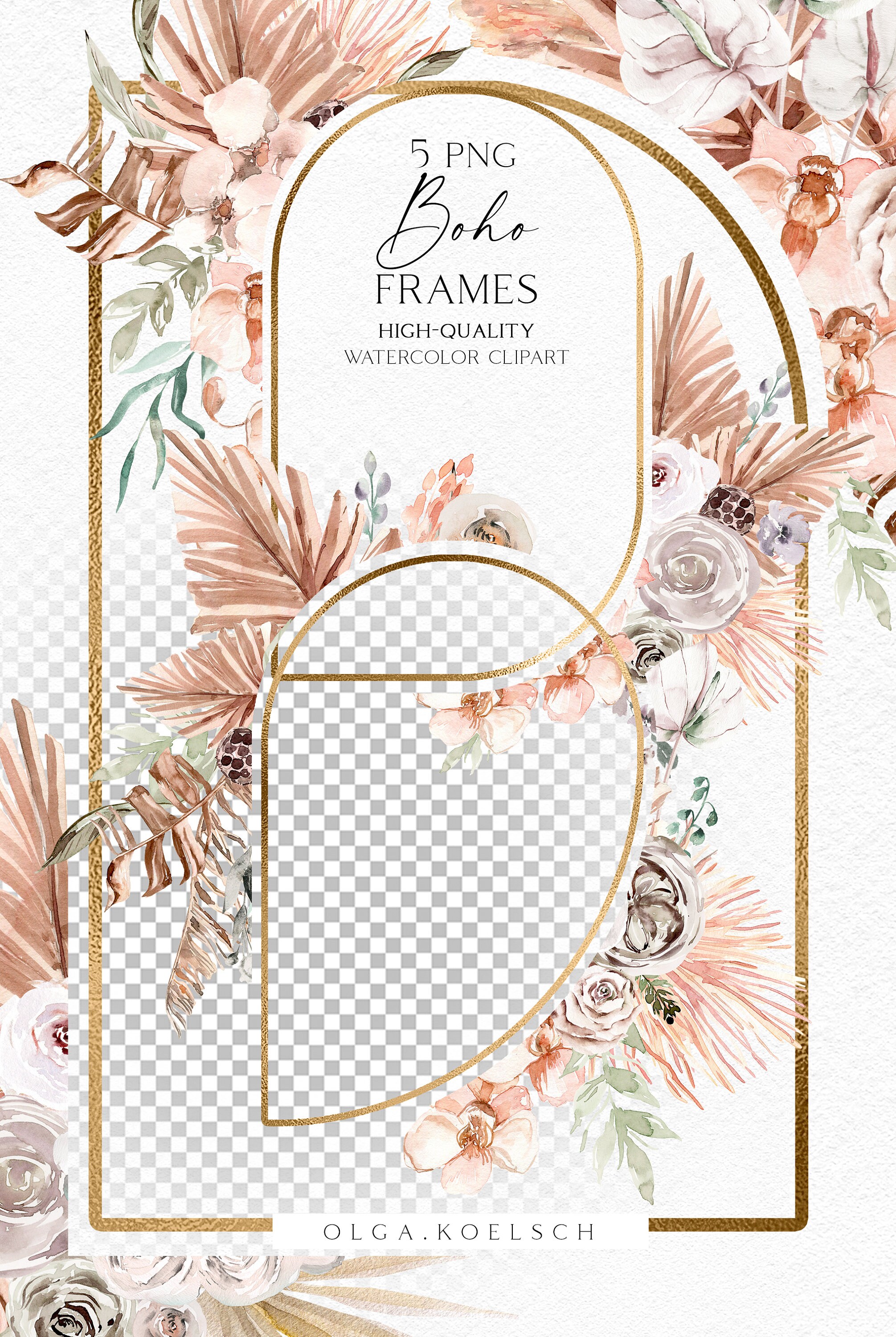Watercolor Boho Frame Clipart Palm Boho Floral Borderds Png - Etsy
