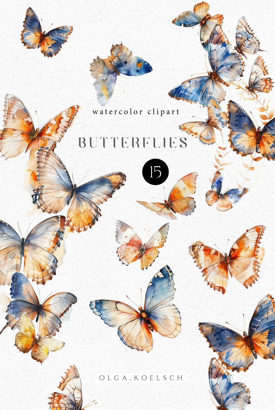 Watercolor Boho Butterfly Clipart, Cottagecore B Butterfly for Baby ...
