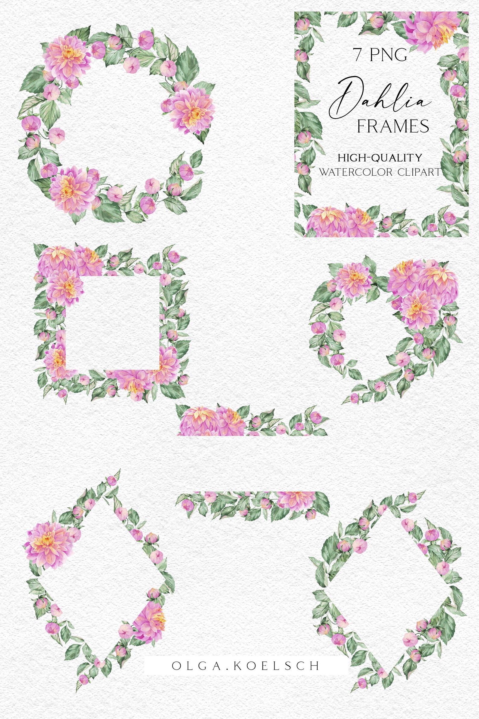 Boho Purple Floral Frame Clipart Watercolor Dahlia Clipart - Etsy