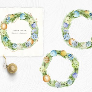 Merry and Bright Christmas Clipart, Watercolor Christmas Wreath Clipart ...