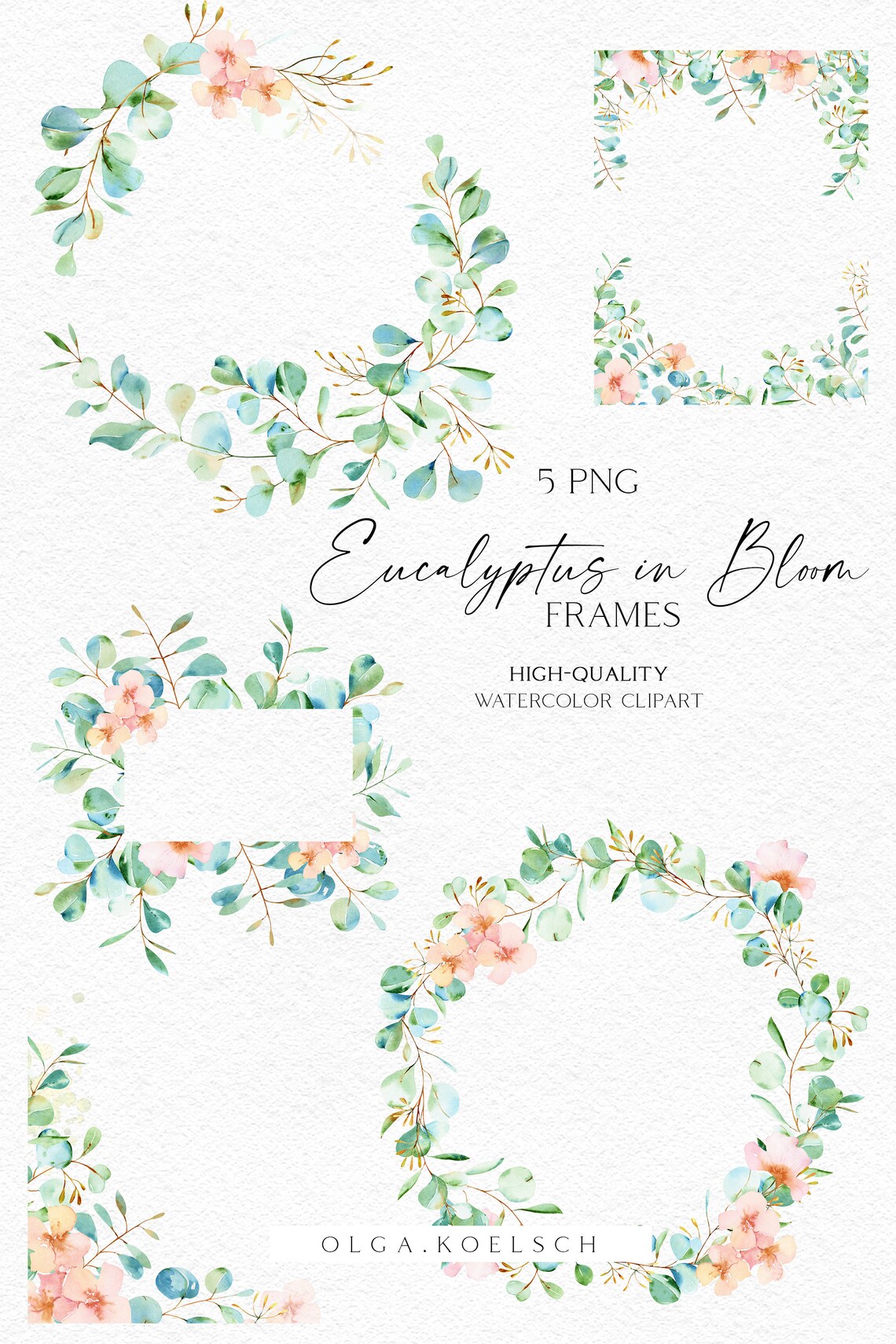 Eucalyptus Clipart Watercolor Greenery Eucalyptus Wreath With - Etsy