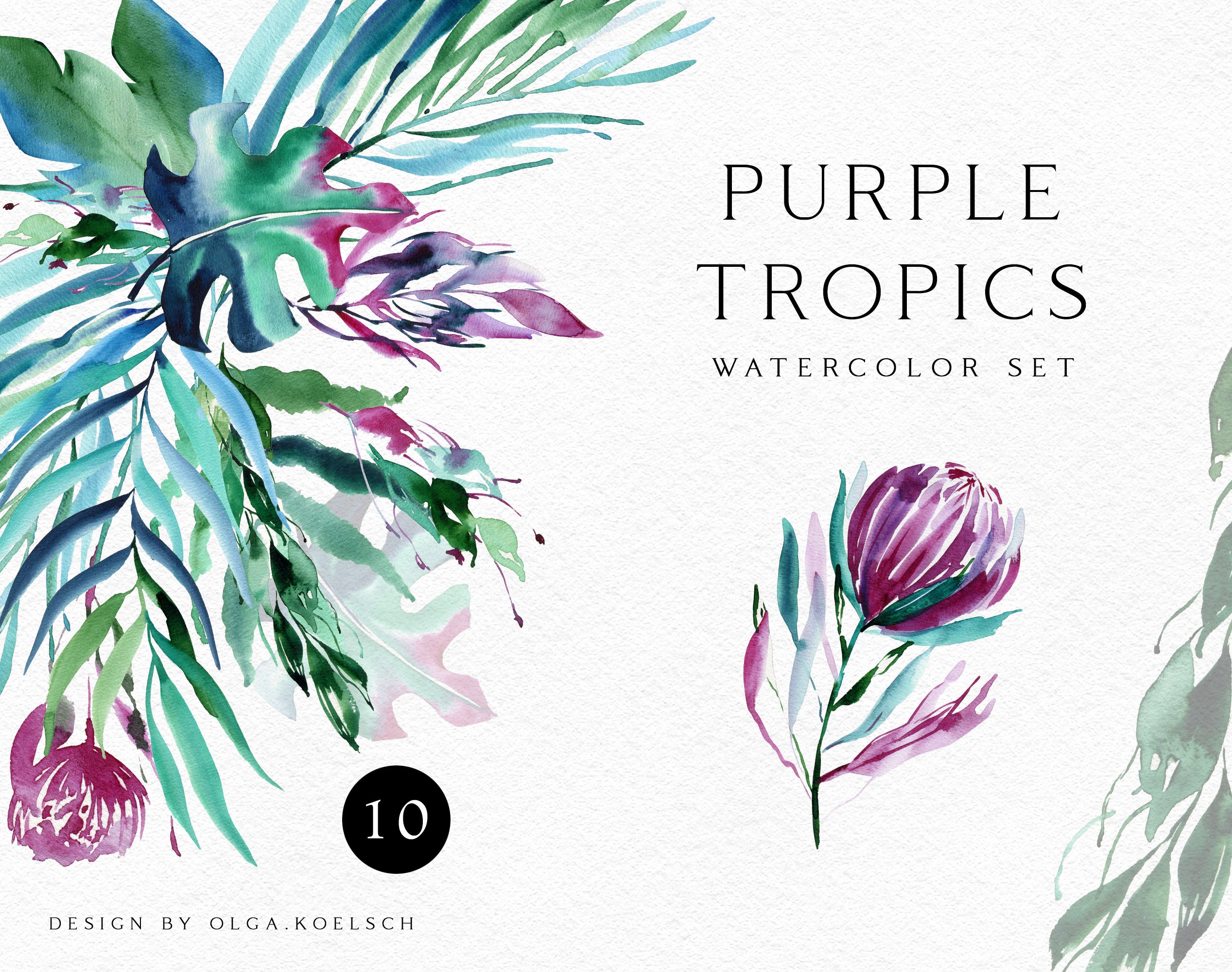 Watercolor Tropical Palm Leaf Clipart. Tropical Greenery - Etsy