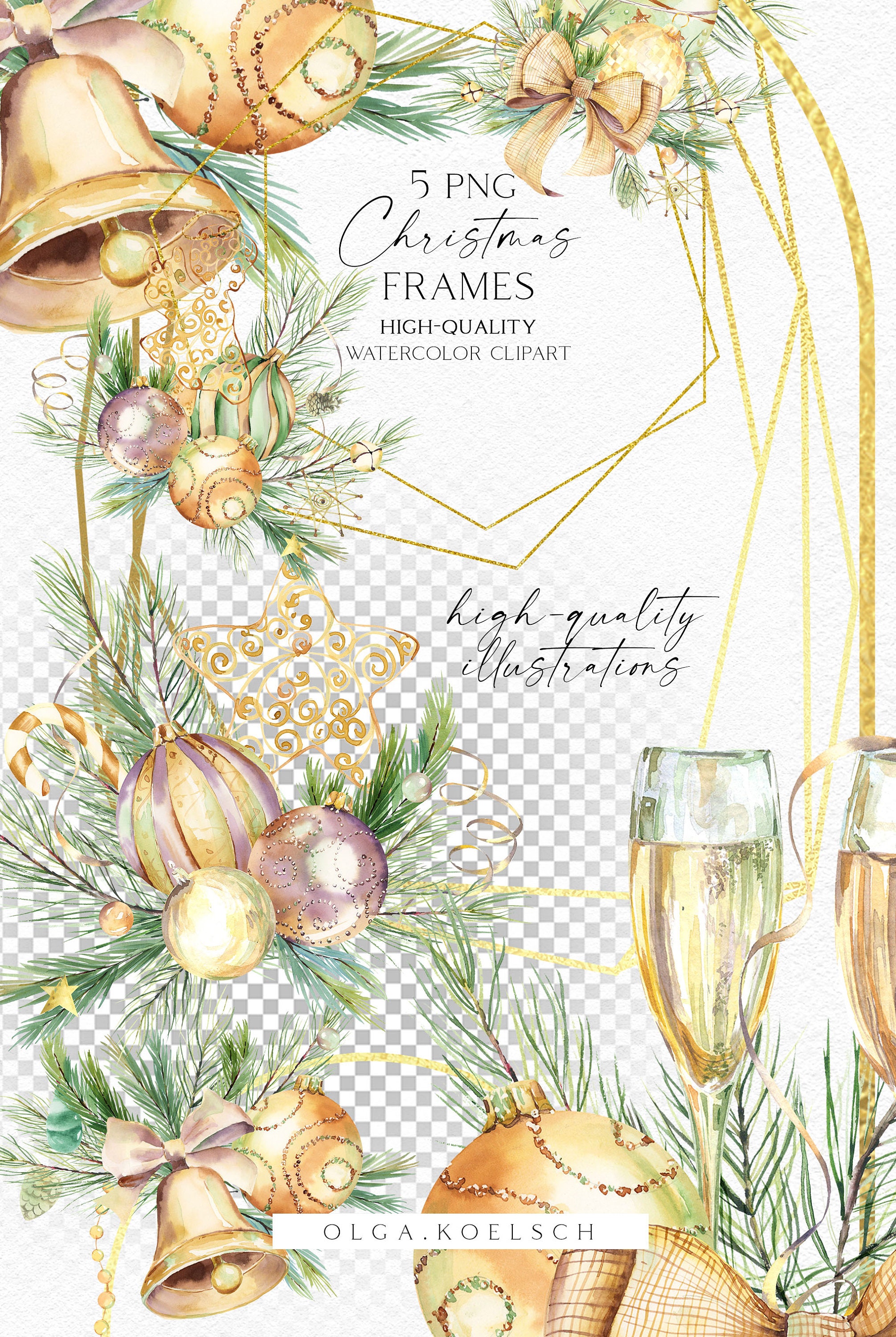 Gold Christmas Frames Clipart Christmas Digital Borders Png - Etsy