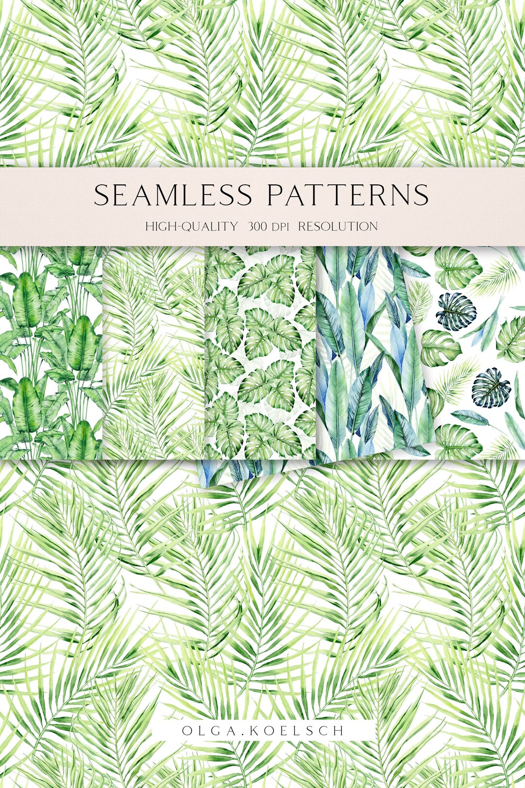 Watercolor Bright Tropical Digital Paper Pack. Tropic Seamless Pattern ...