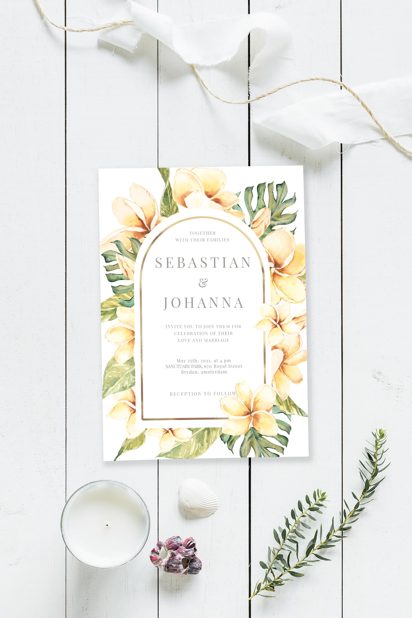 Boho Gold Frame Clipart Watercolor Plumeria Tropical Leaves - Etsy