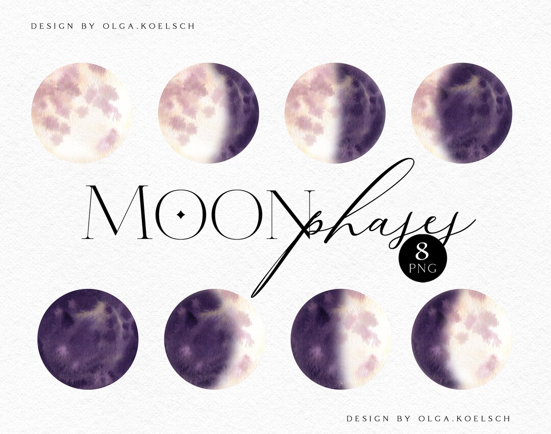 Watercolor Moon Phases Clipart Modern Celestial Clipart Moon Phases ...