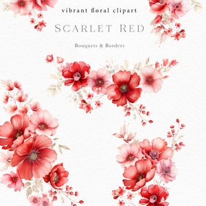 Watercolor Red Flower Clipart, Red and Blush Poppy PNG, Floral Wedding ...