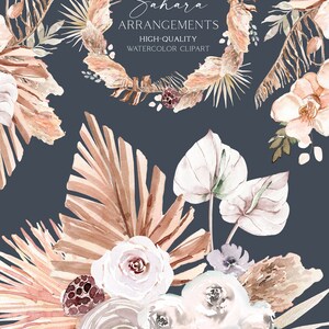 Watercolor Boho Floral Clipart, Palm Boho Bouquets Png, Dried Floral ...