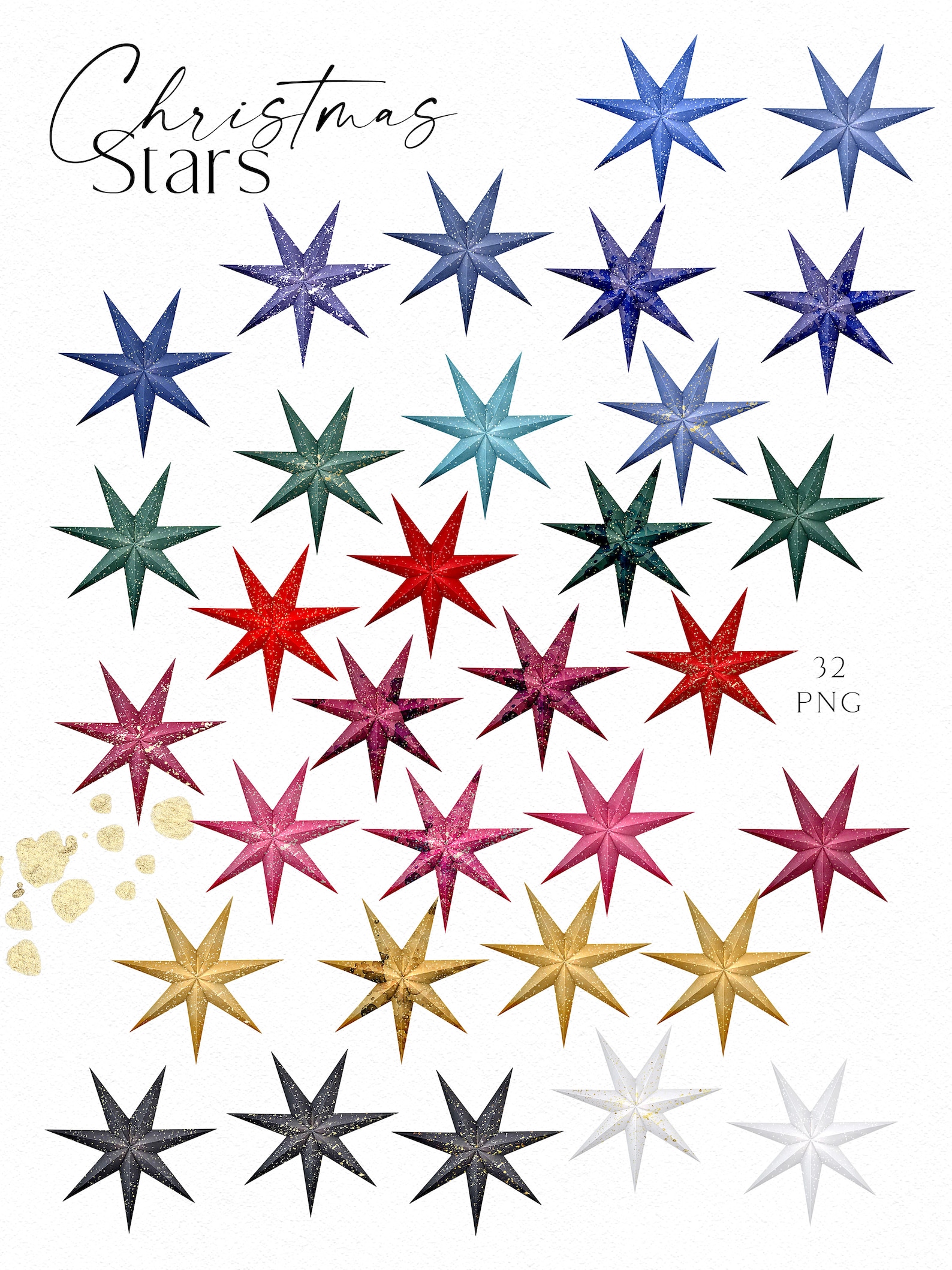 Christmas Stars Clipart Red and Gold Christmas Clipart | Etsy