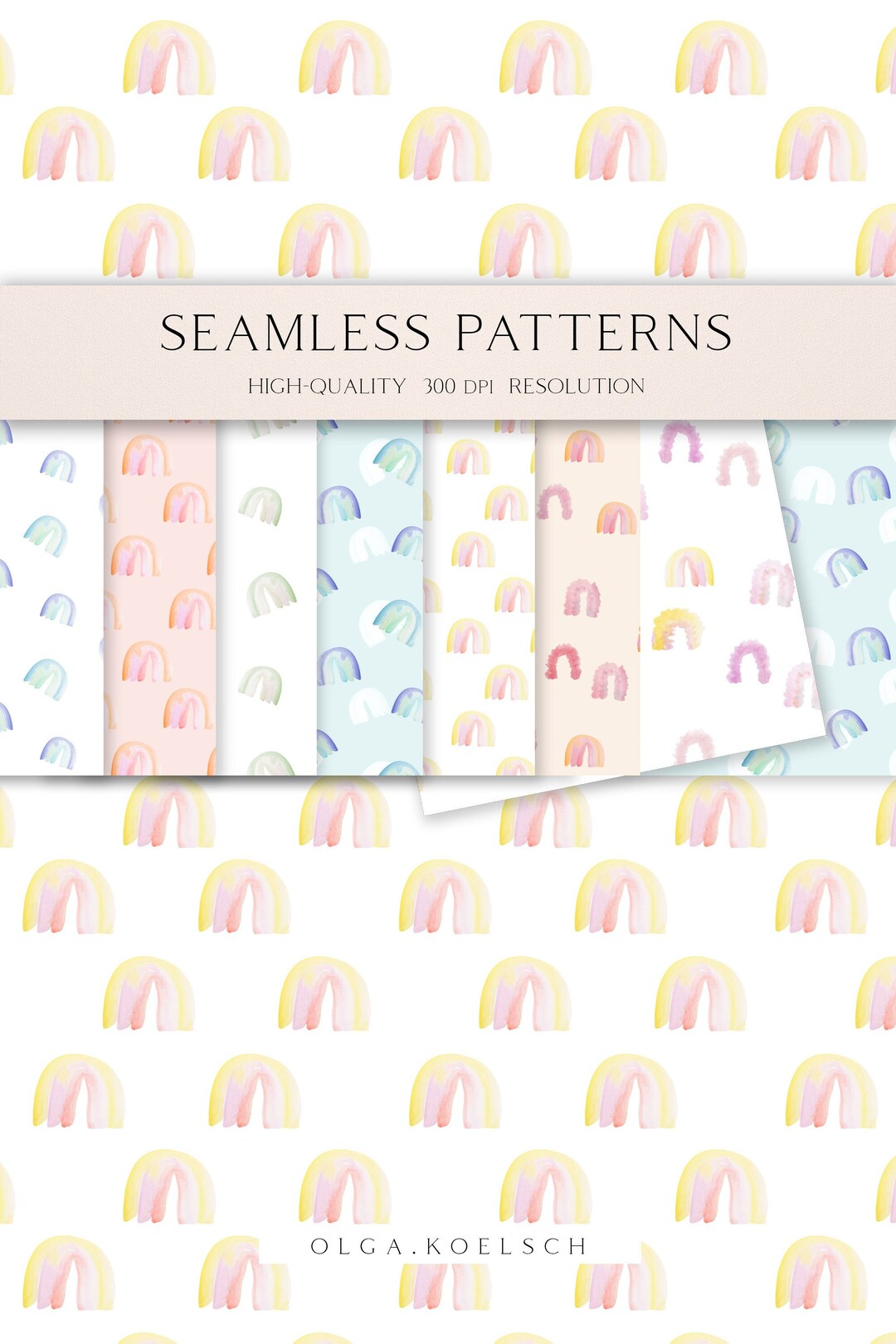 Boho Rainbow Pattern for Fabric, Cute Rainbow Pastel Seamless Digital ...