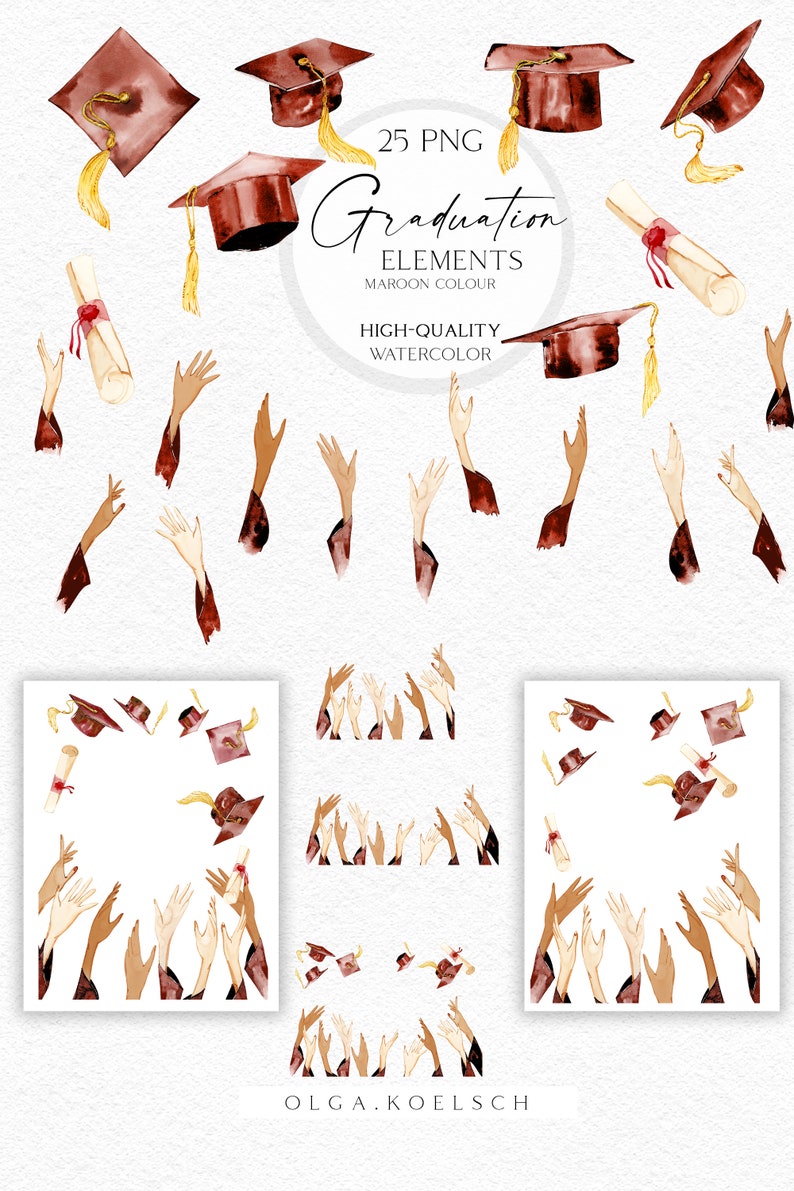 Graduation Clipart Watercolor Graduation Clip Art. Grad Cap - Etsy