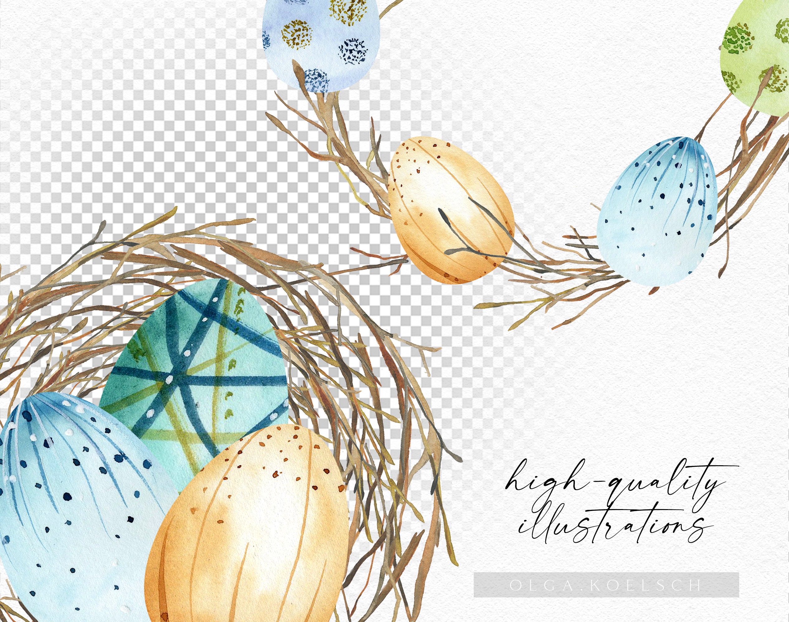 Watercolor Easter Clipart Easter Egg Clipart Easter Wreath - Etsy