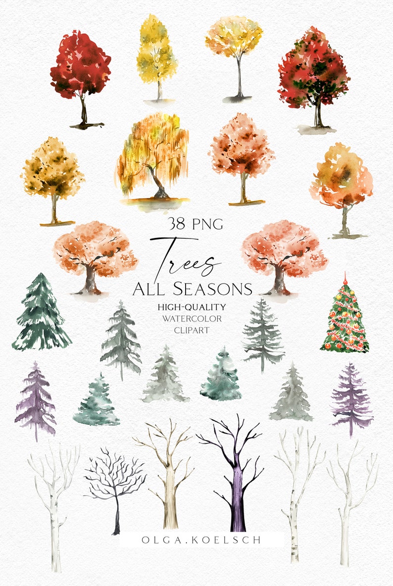 Watercolor Tree Clipart Forest Landscape Clip Art Travel - Etsy