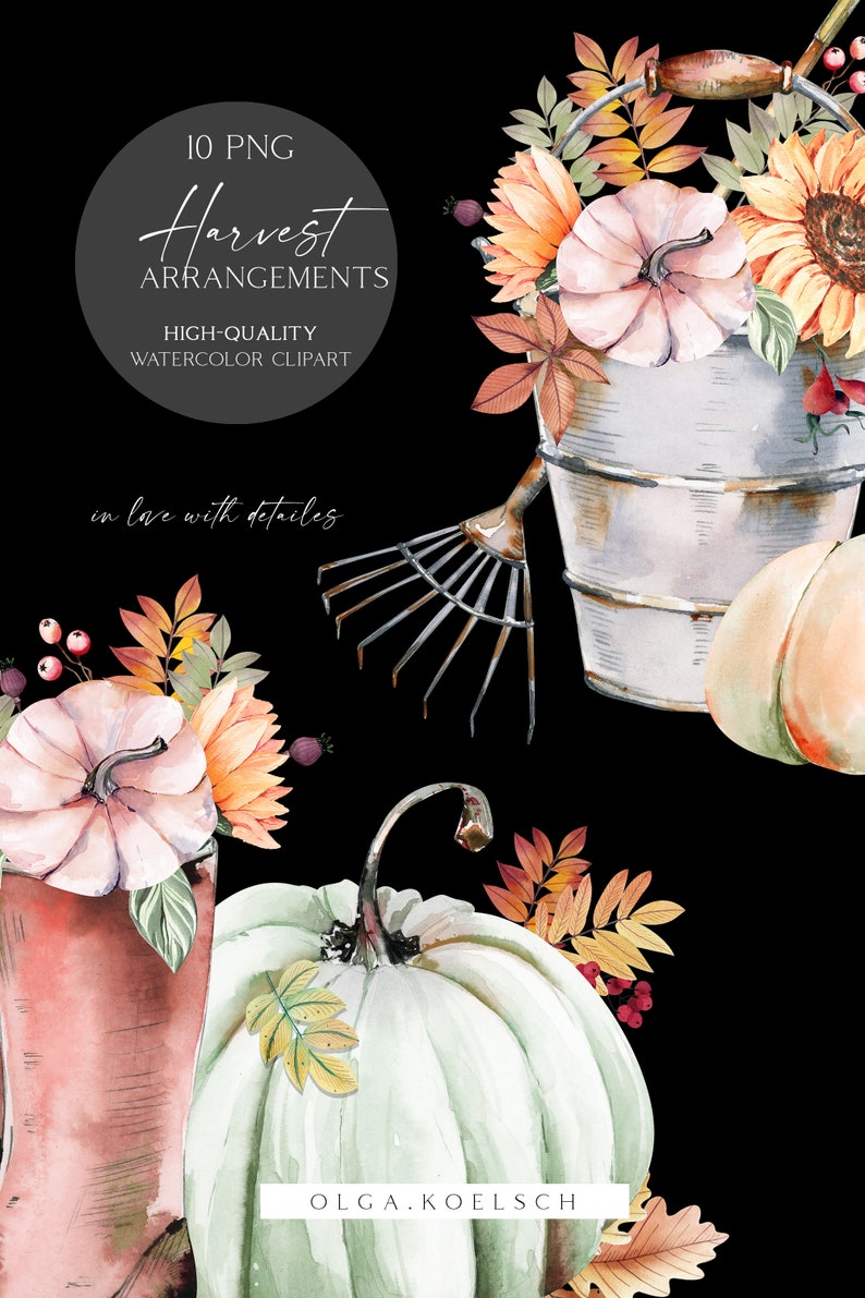 Watercolor Gardening Clipart Fall Pumpkin Harvest Clipart - Etsy