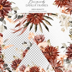 Boho Burgundy Floral Frames Clipart, Watercolor Burgundy and Blush ...