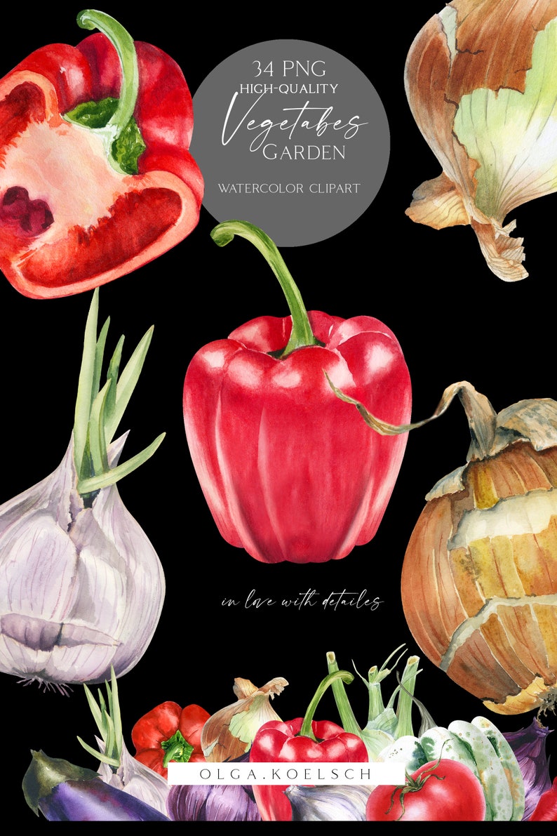 Watercolor Vegetables Clipart, Cute Food Clipart, Garden Clipart ...