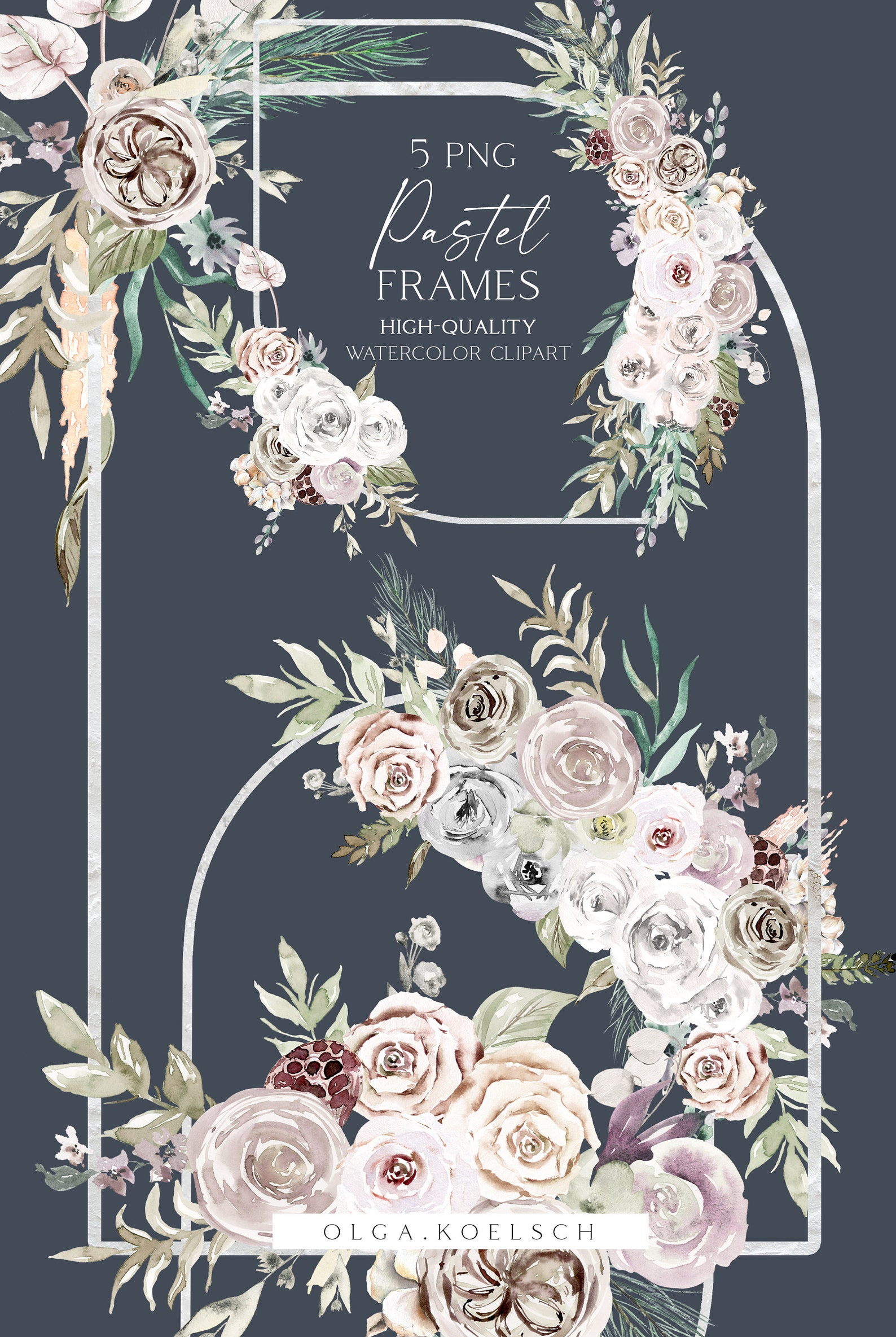 Watercolor Boho Frame Clipart White Floral Borderds Png - Etsy