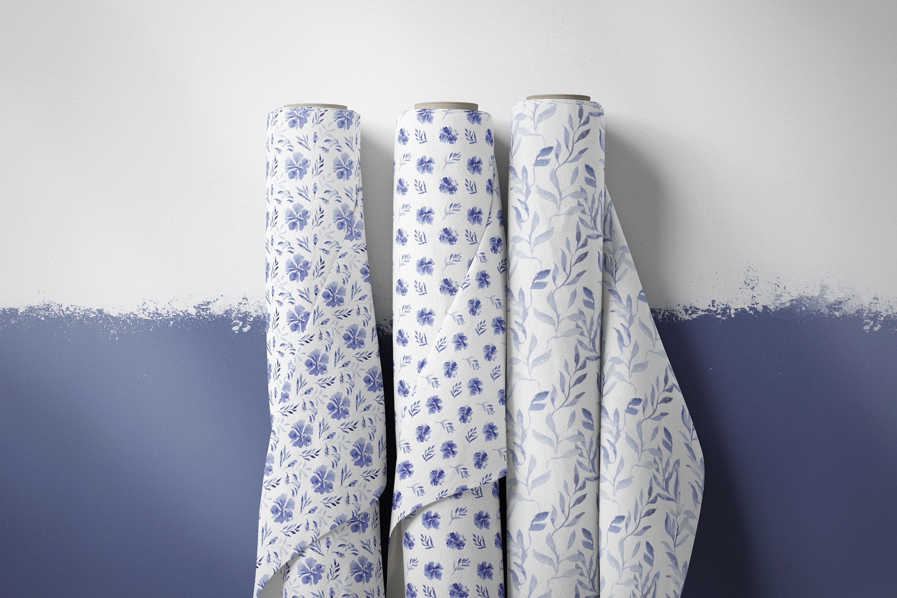 Blue Floral Seamless Pattern Fabric Watercolor Navy Blue - Etsy