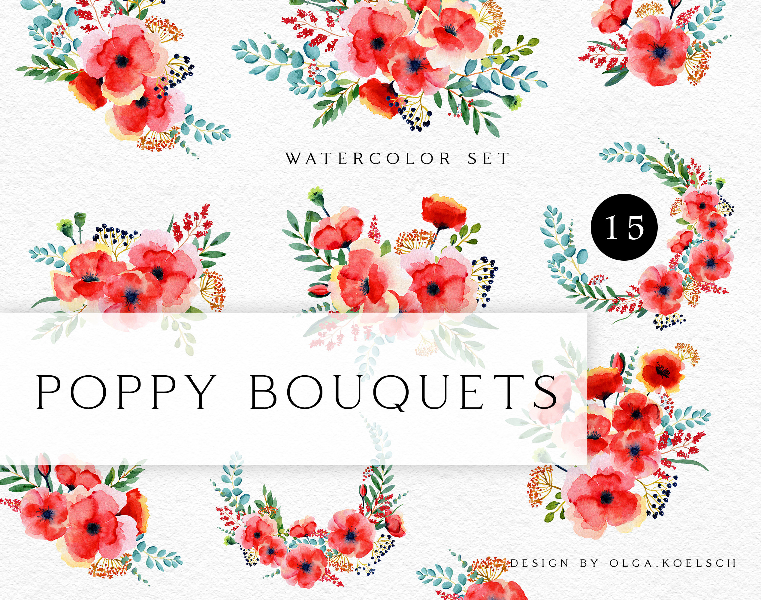 Poppy Watercolor Floral Clipart. Red Flower Bouquet Clipart - Etsy